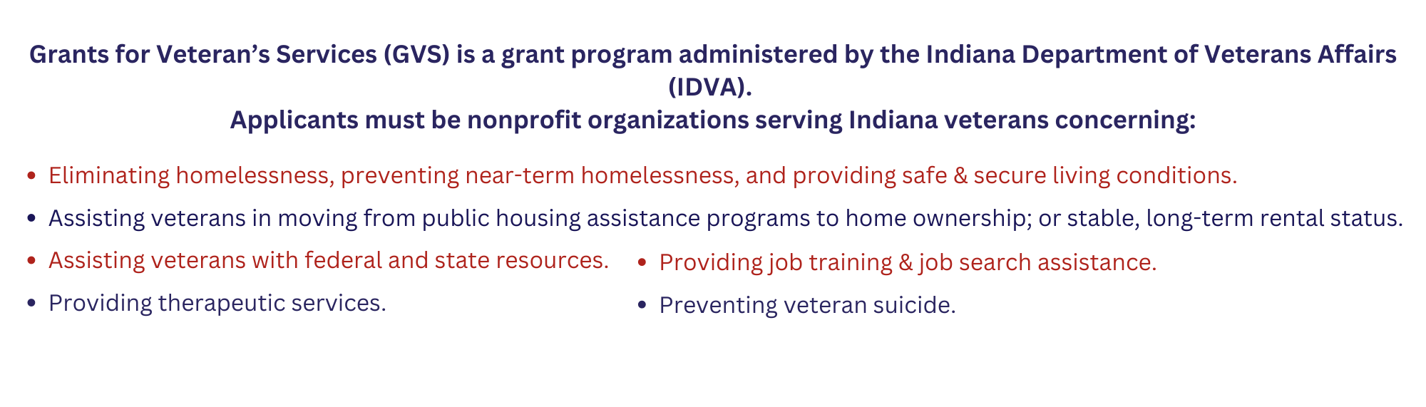 DVA: Grants for Veterans Services (GVS)