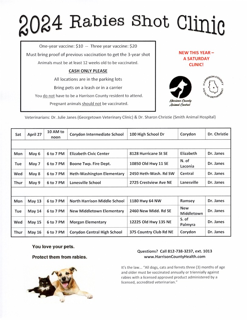 Harrison County: Rabies Shot Clinics: Dates & Locations
